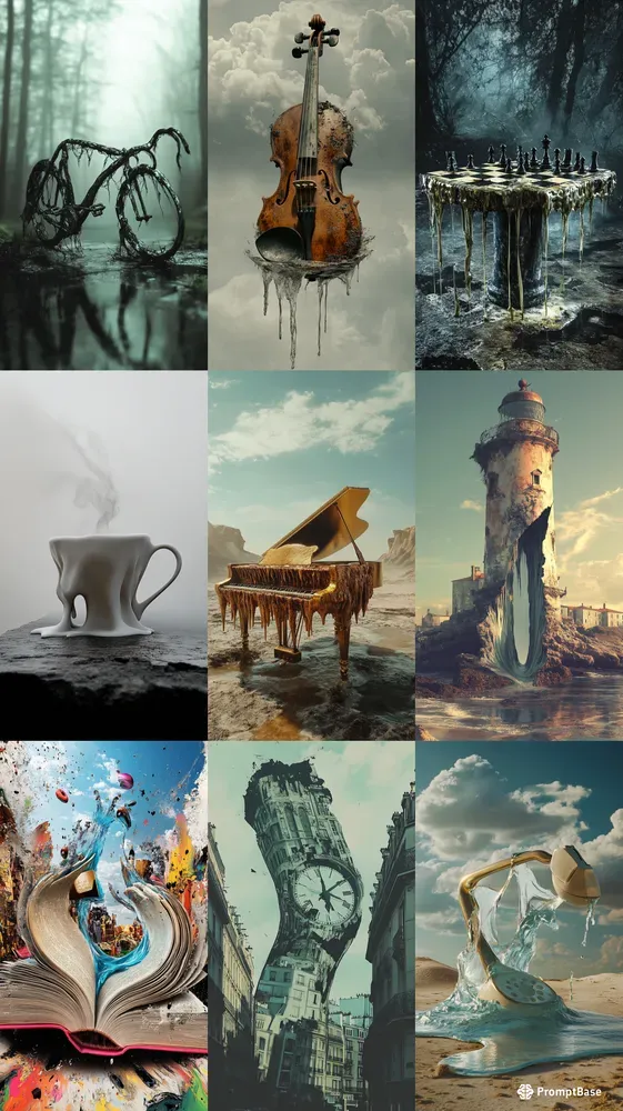 Surrealist Melting Objects Midjourney Prompt | PromptBase