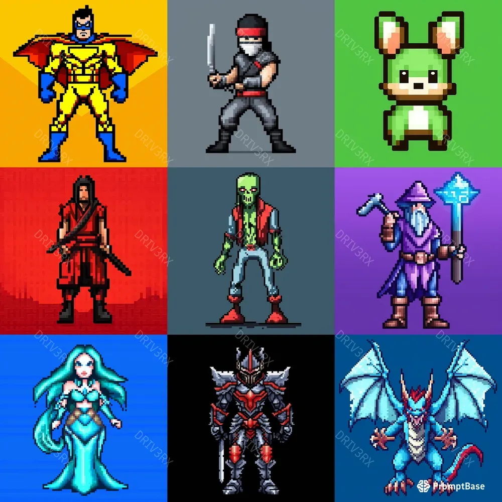 Retro 8-bit 2D Pixel Art Game Character Midjourney Prompt | PromptBase
