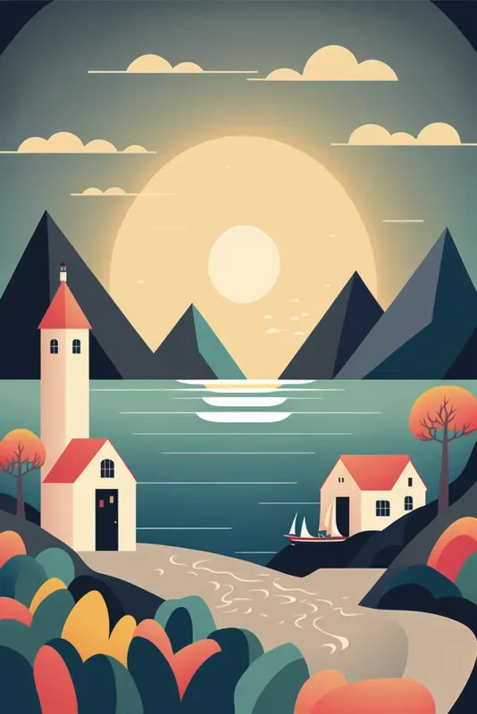 Flat Minimal Landscape Posters Midjourney Prompt | PromptBase