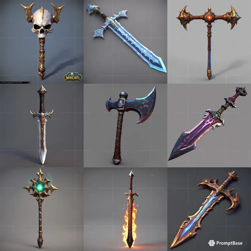 Hand Painted Videogame Weapons Stable Diffusion Prompt | PromptBase