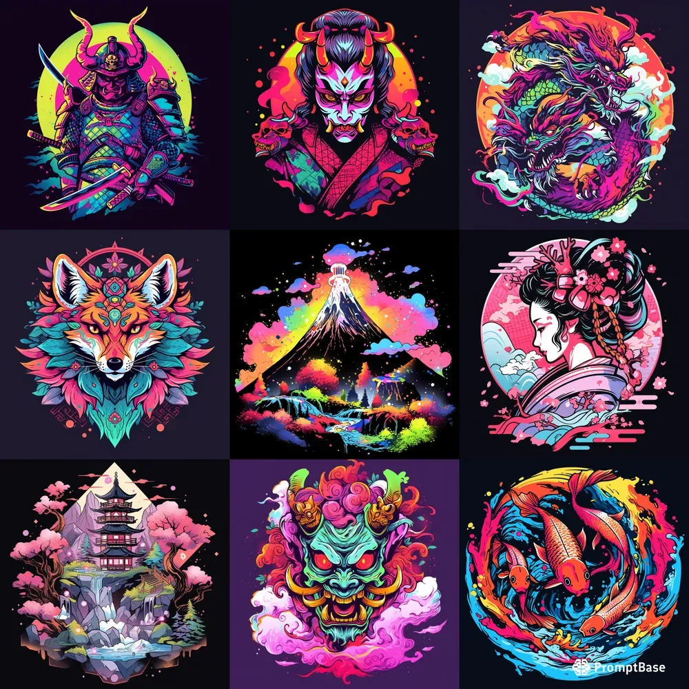 Psychedelic Japanese Pop Tshirt Designs Midjourney Prompt | PromptBase