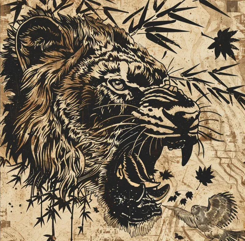 Japanese Lino Cut Animals Retro Style Midjourney Prompt | PromptBase