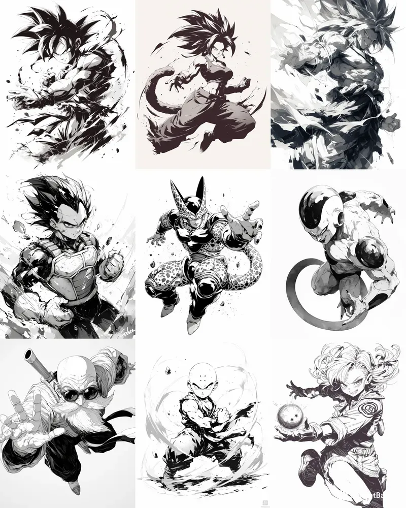 Dynamic Dragon Ball Drawings Midjourney Prompt | PromptBase