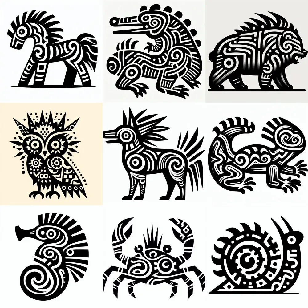 Classic Retro Animal In Ancient Patterns DALL·E Prompt | PromptBase