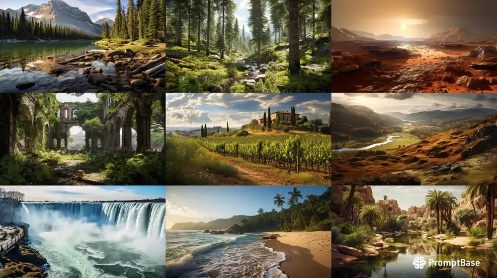Topic-based Stunning Landscape Scenery Midjourney Prompt | PromptBase