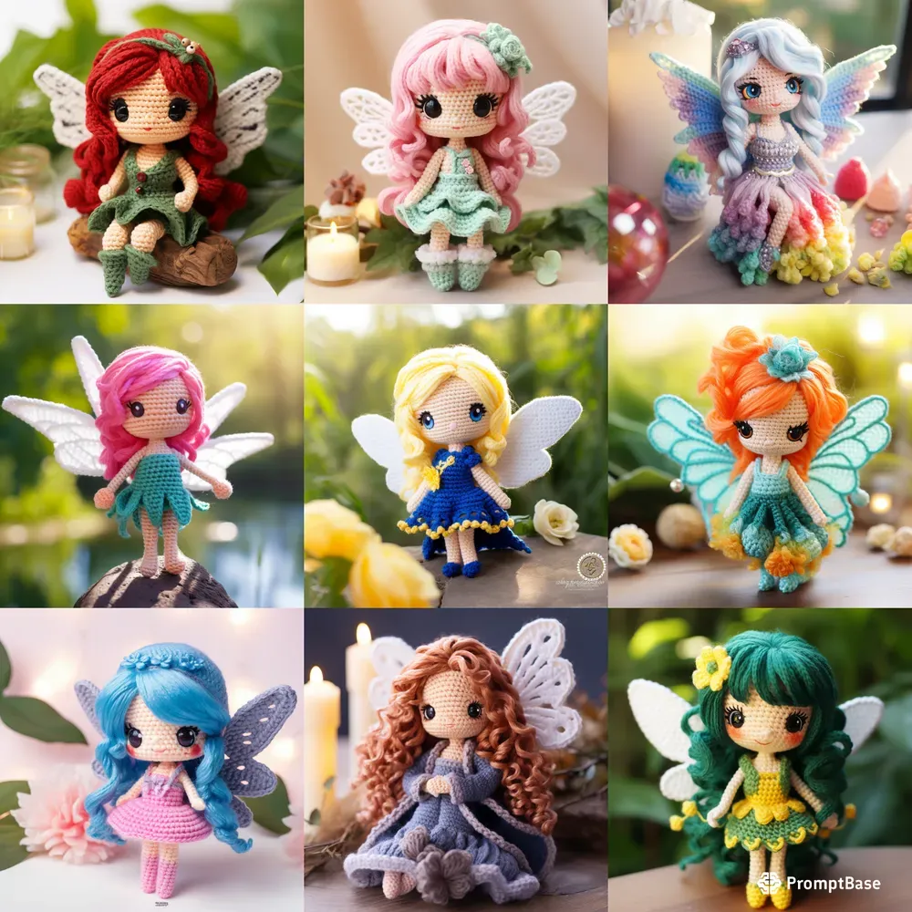 Cute Crocheted Fairy Dolls Fairies Midjourney Prompt | PromptBase