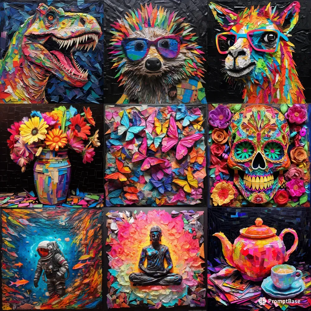 Quirky Neon 3D Mixed Media Collages Midjourney Prompt | PromptBase