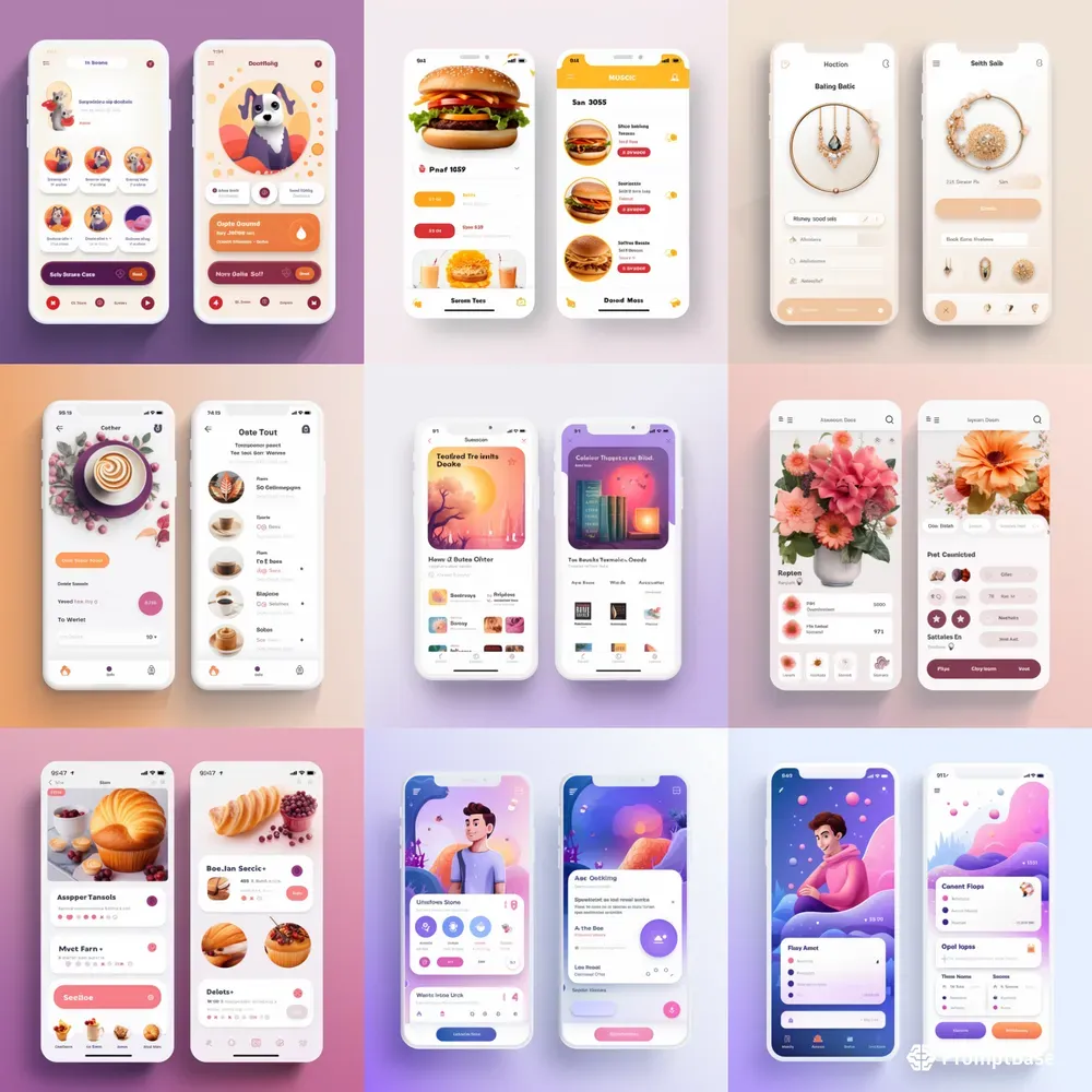 Mobile App Designs Midjourney Prompt | PromptBase