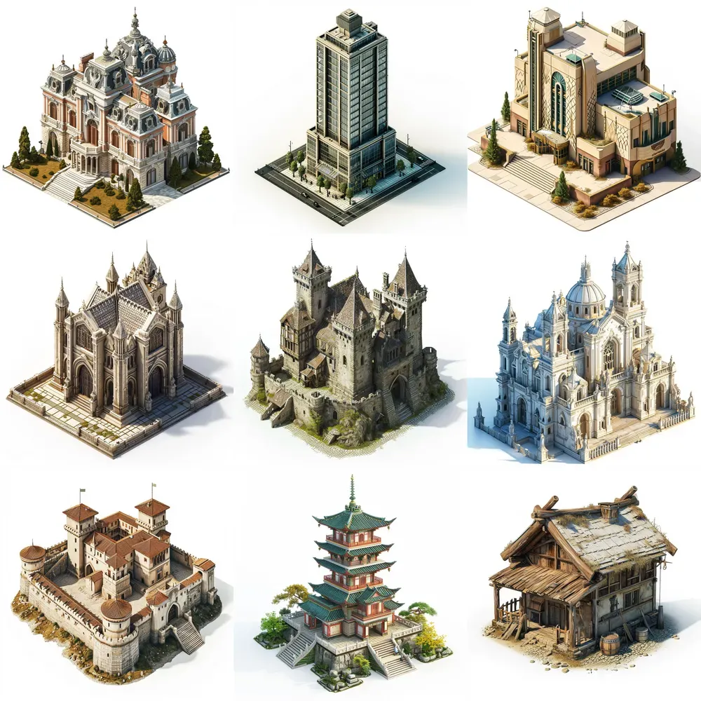 3D Buildings Game Assets Midjourney Prompt | PromptBase