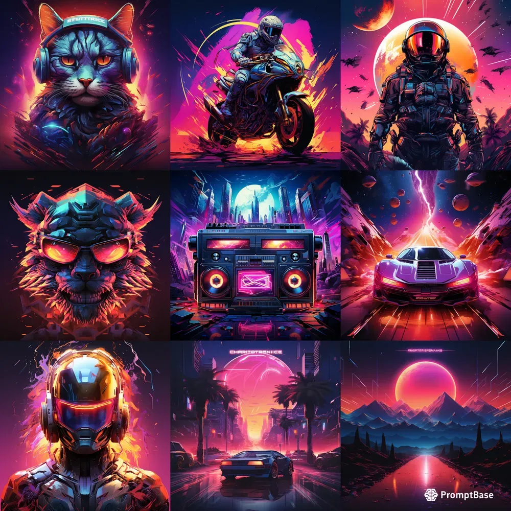 Synthwave Cover Art 2D Midjourney Prompt | PromptBase