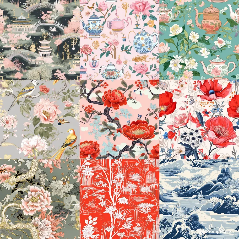 Chinoiserie Patterns Midjourney Prompt | PromptBase