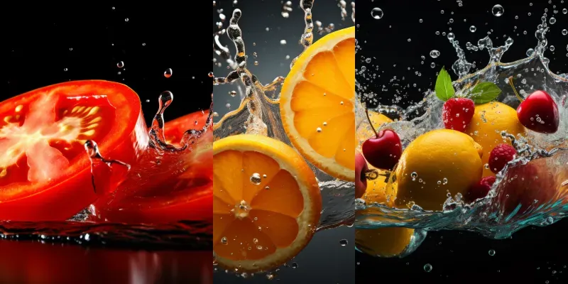 Splashings Fruits And Vegetables Midjourney Prompt | PromptBase