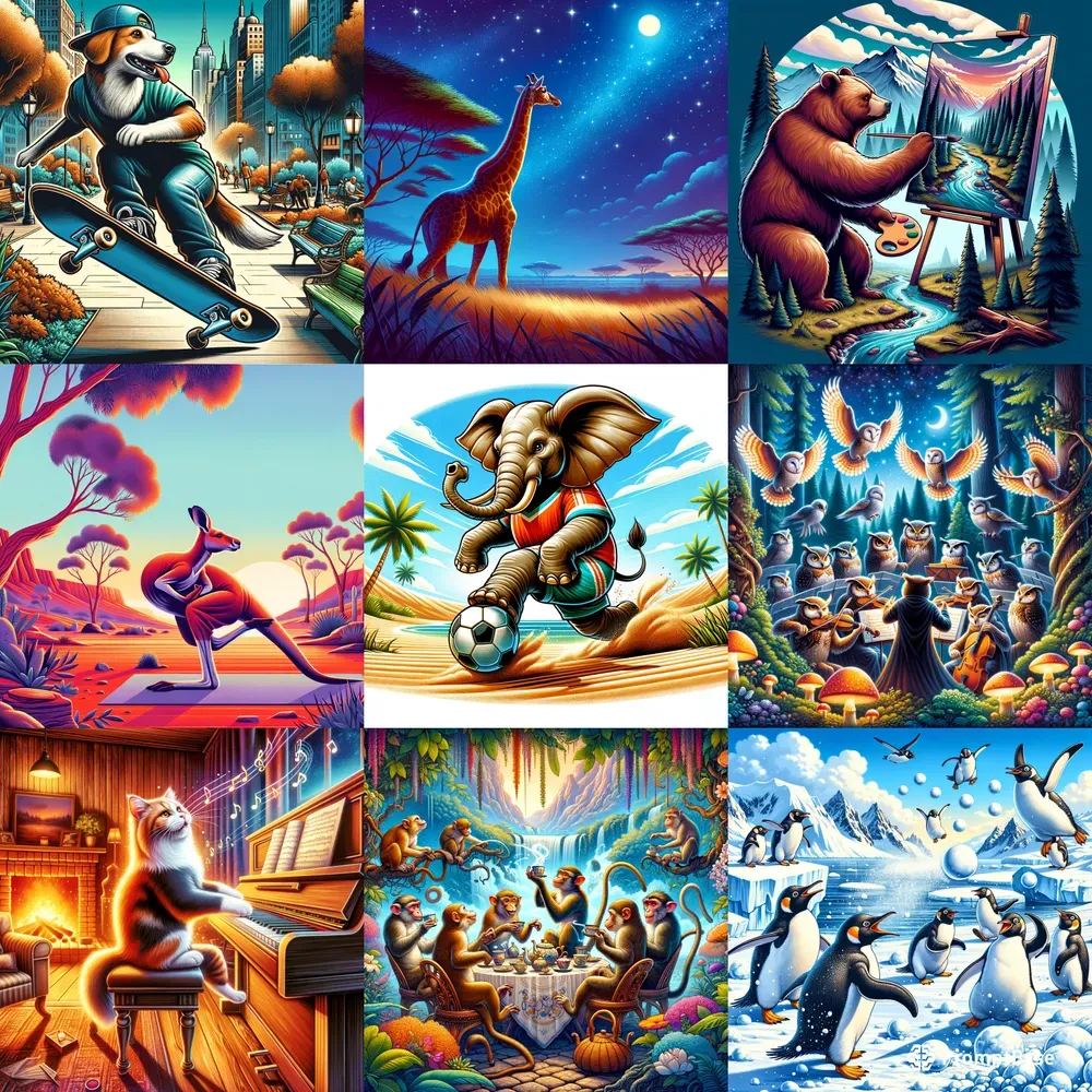 Animal Adventures In Artistic Settings DALL·E Prompt | PromptBase
