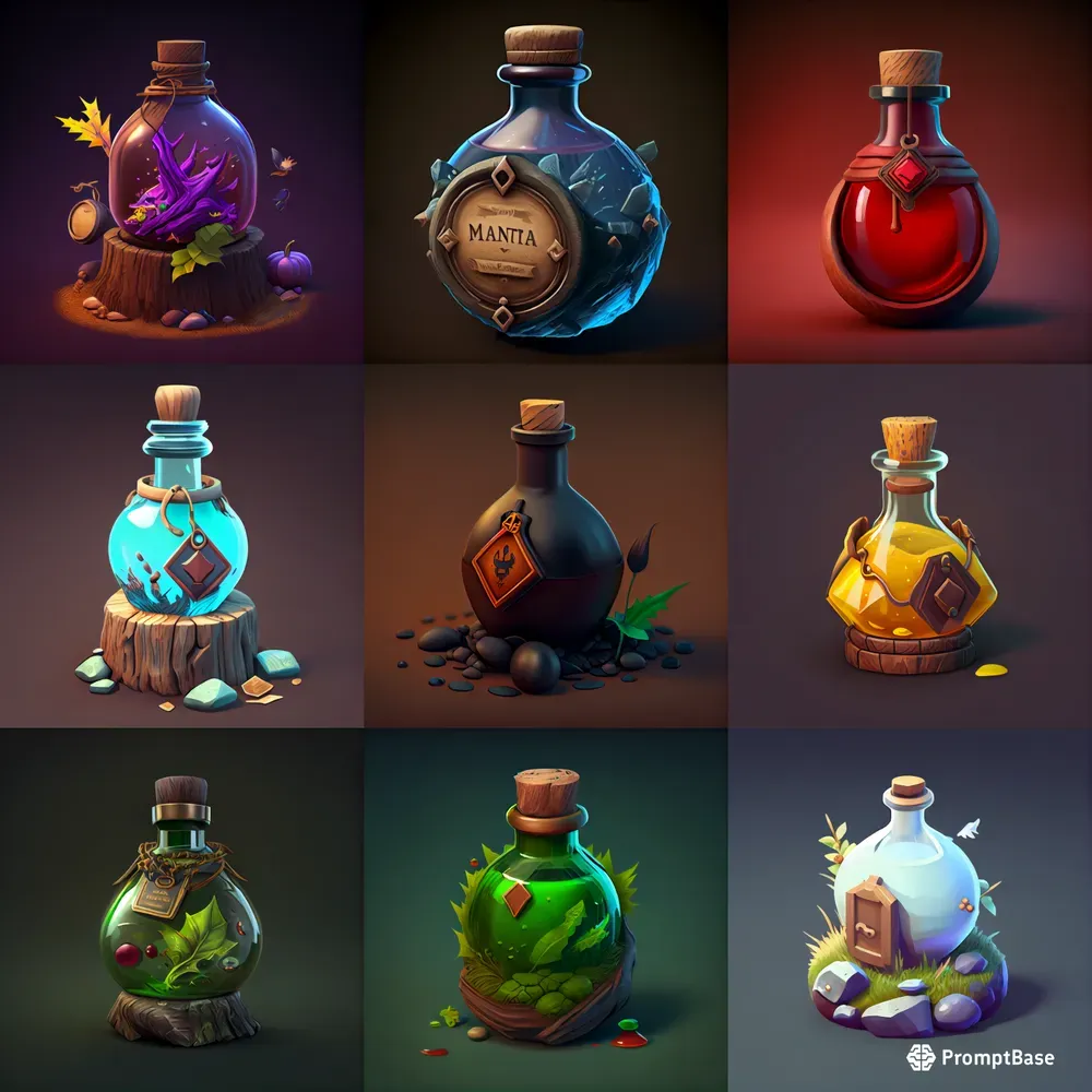 3D Potions Game Assets Midjourney Prompt | PromptBase