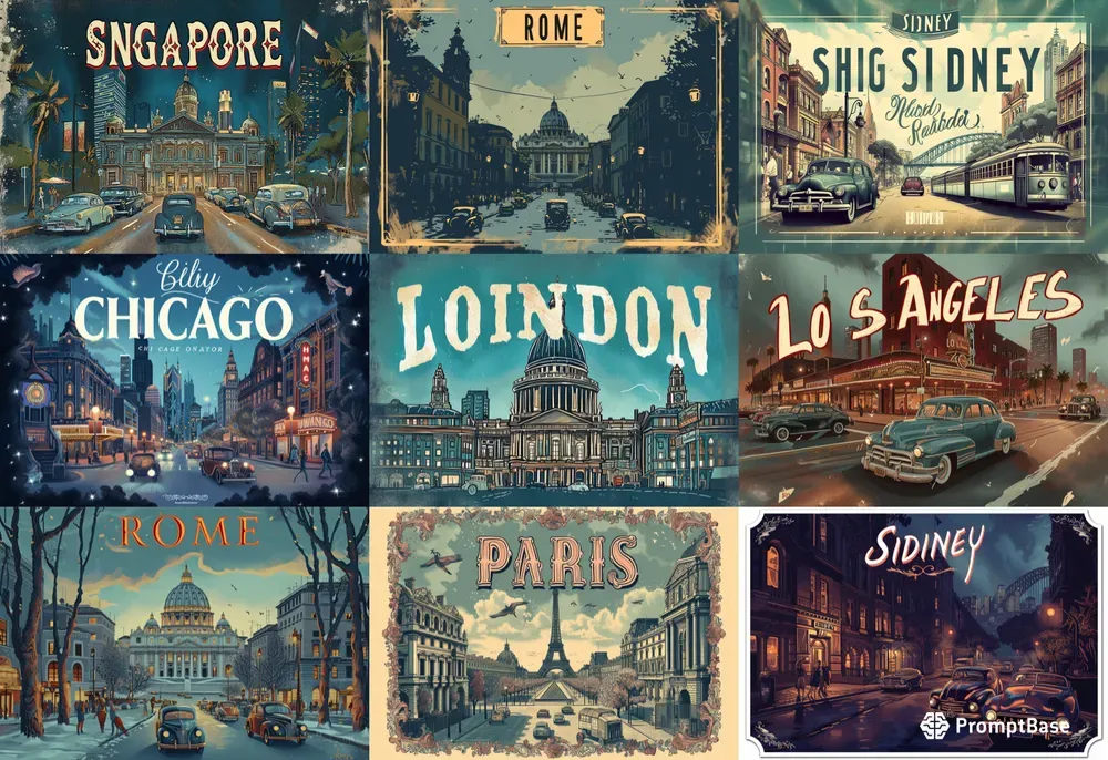 Vintage Nostalgia Postcards Of Cities Midjourney Prompt | PromptBase