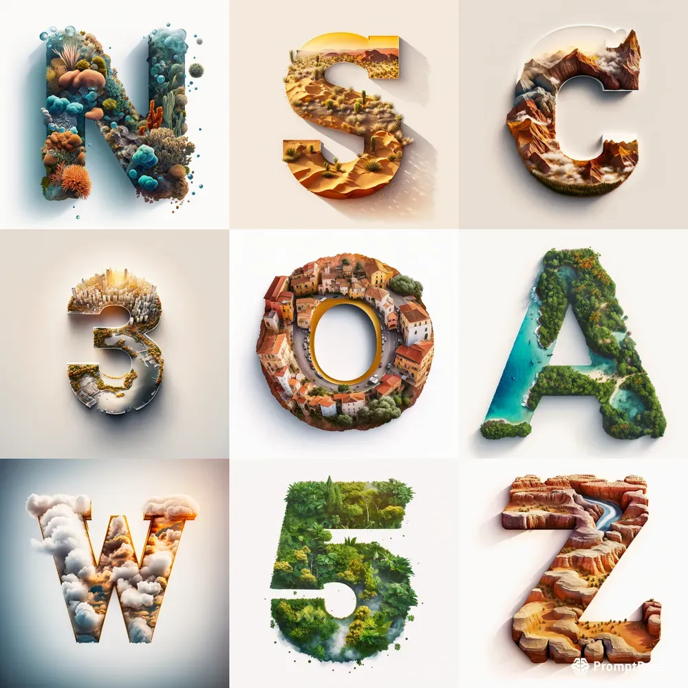 Landscape Letters Midjourney Prompt | PromptBase
