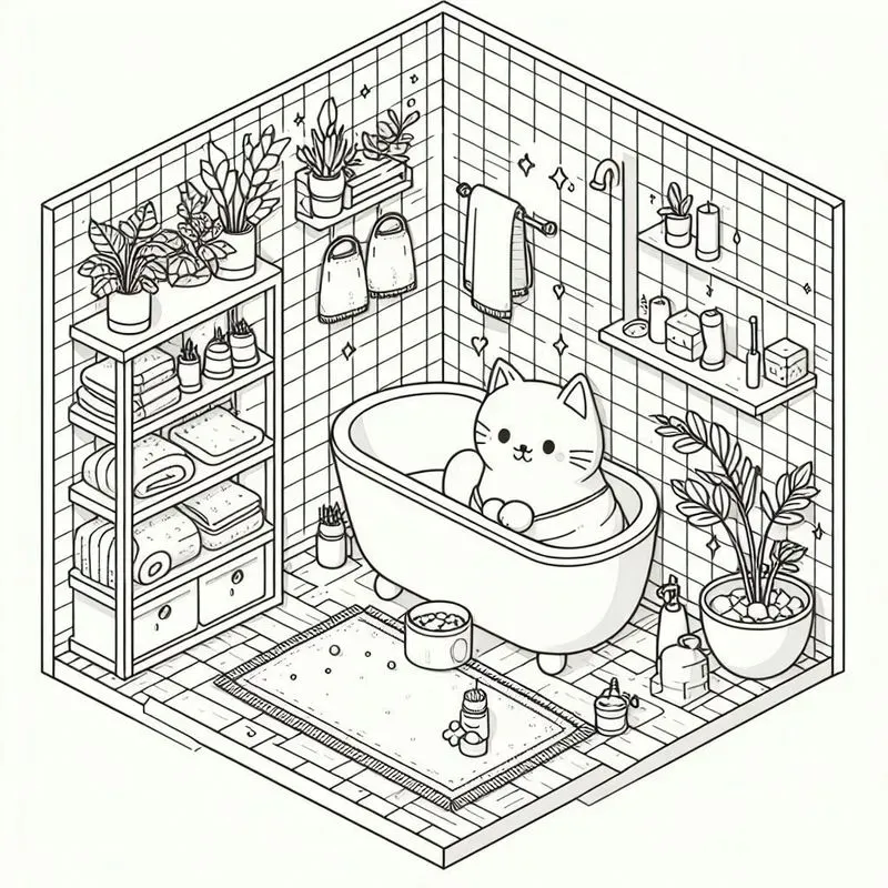 Cute And Cozy Isometric Coloring Pages DALL·E Prompt | PromptBase
