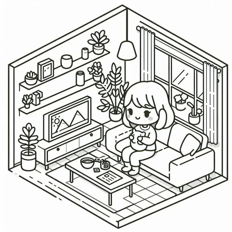 Cute And Cozy Isometric Coloring Pages DALL·E Prompt | PromptBase