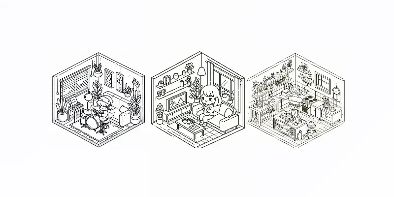Cute And Cozy Isometric Coloring Pages DALL·E Prompt | PromptBase