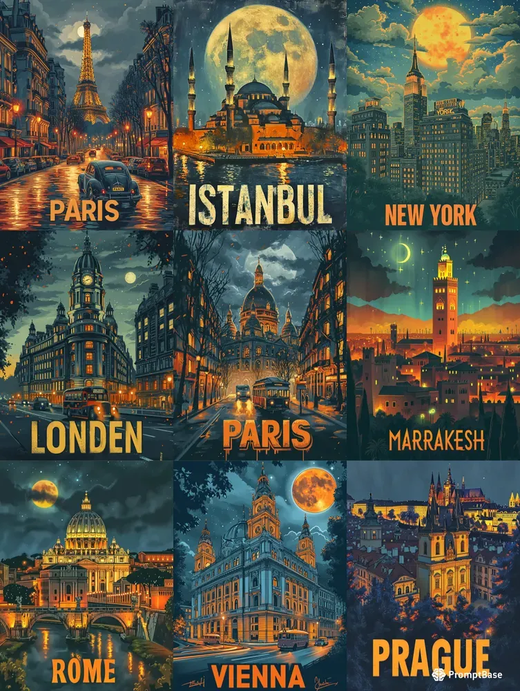 Designing Travel City Posters Midjourney Prompt | PromptBase
