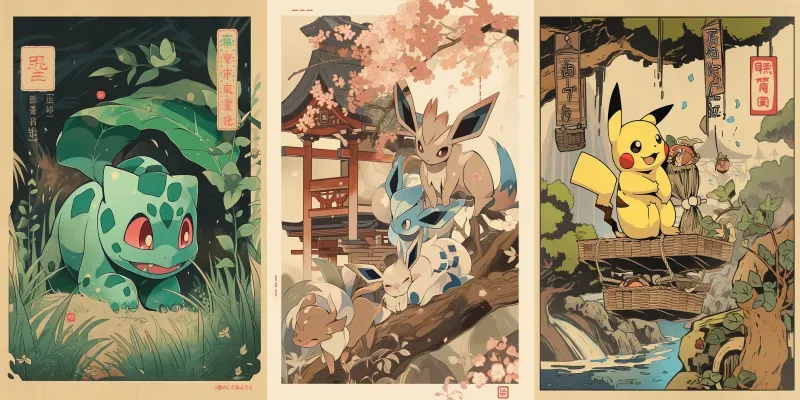 Japanese Woodblock Pokemon Prints Midjourney Prompt | PromptBase