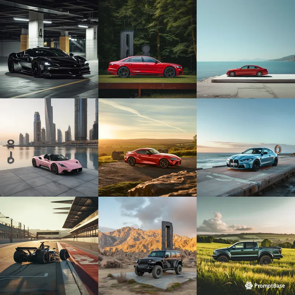 Cars Photographed In Various Places Midjourney Prompt | PromptBase