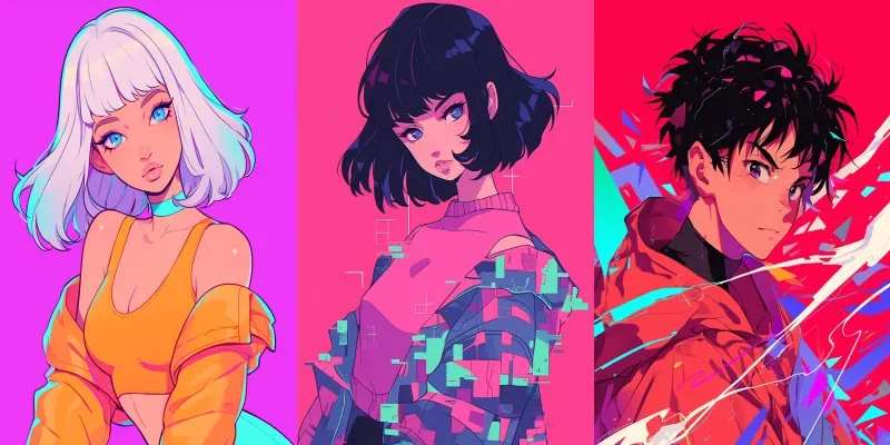 Vaporwave Anime Characters Midjourney Prompt | PromptBase