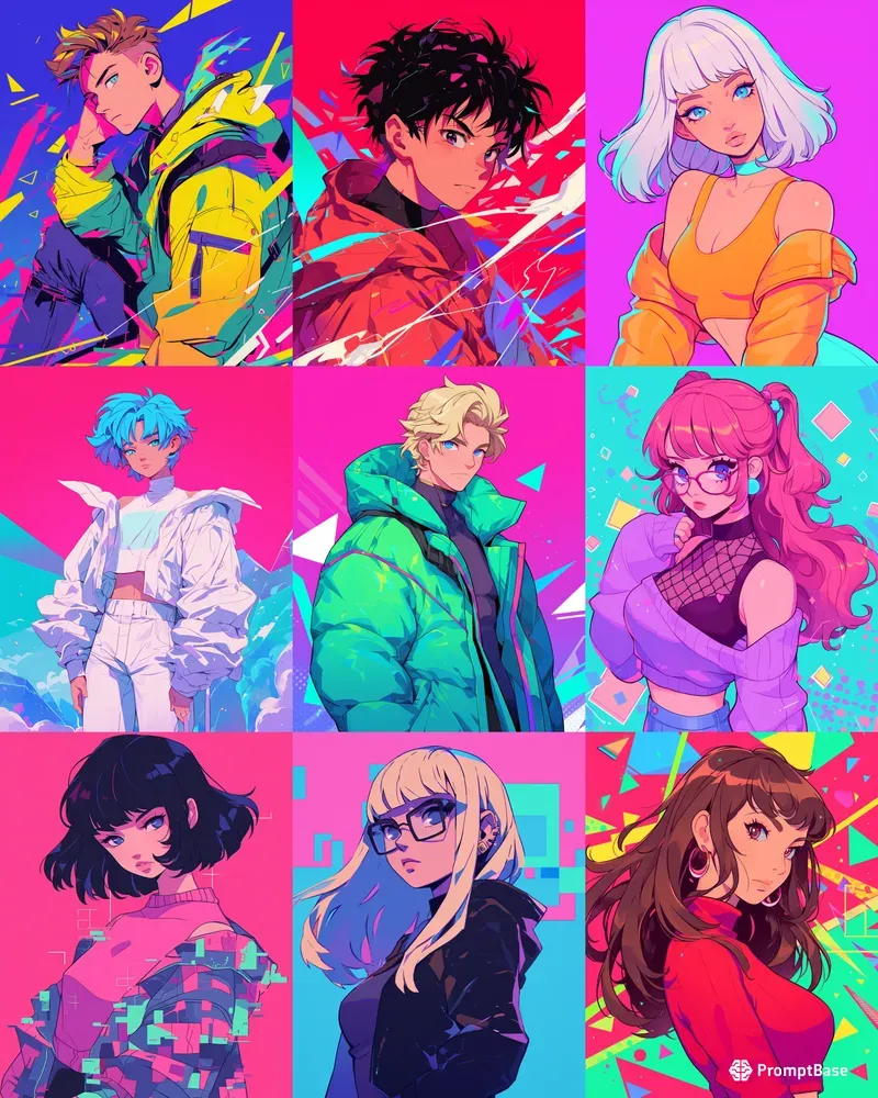 Vaporwave Anime Characters Midjourney Prompt | PromptBase