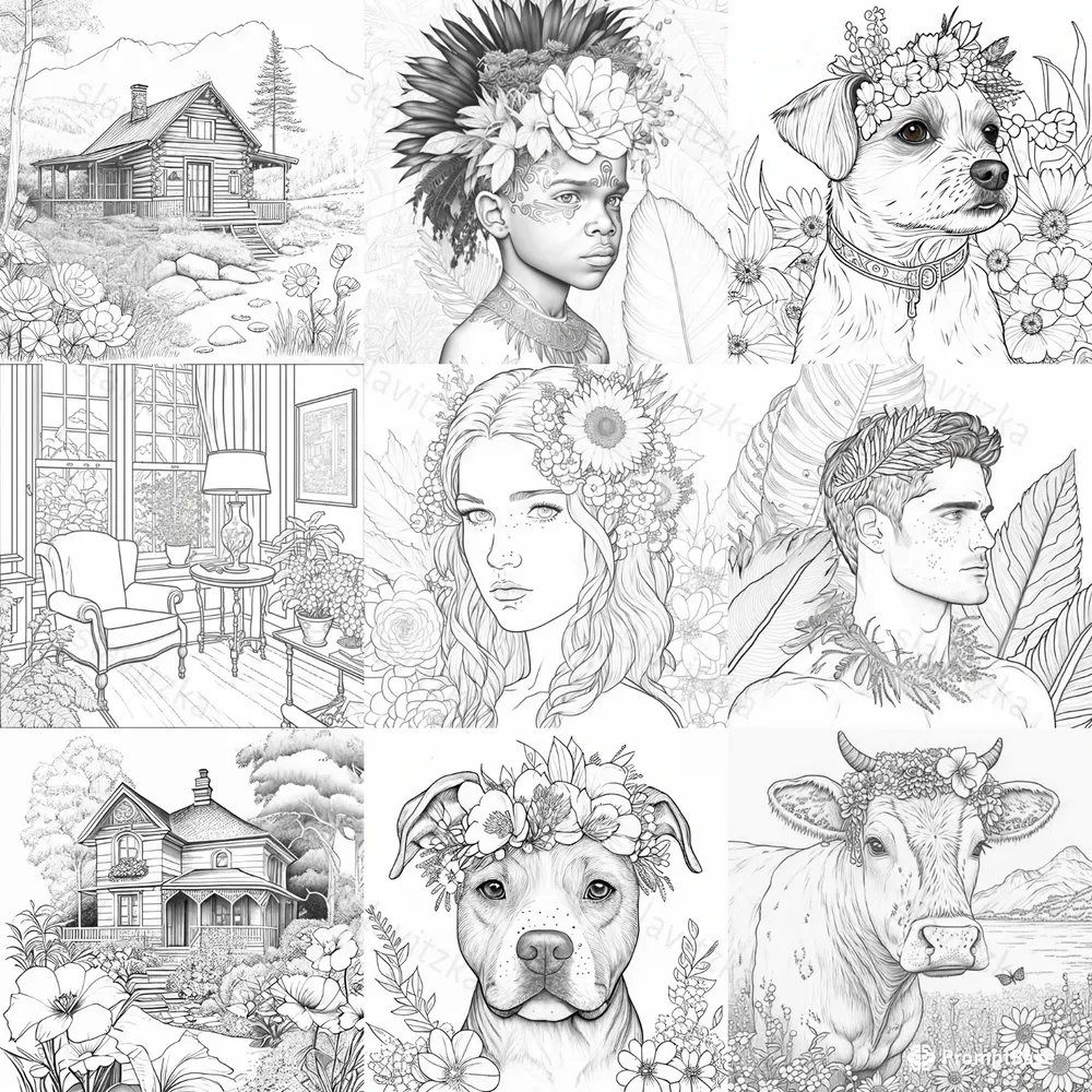 Customizable Coloring Pages For Adults And Kids Midjourney Prompt ...