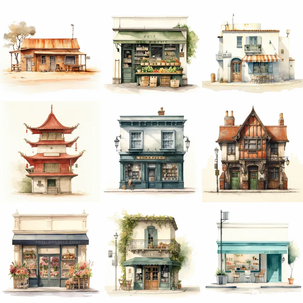 Watercolor Storefront Art Midjourney Prompt | PromptBase