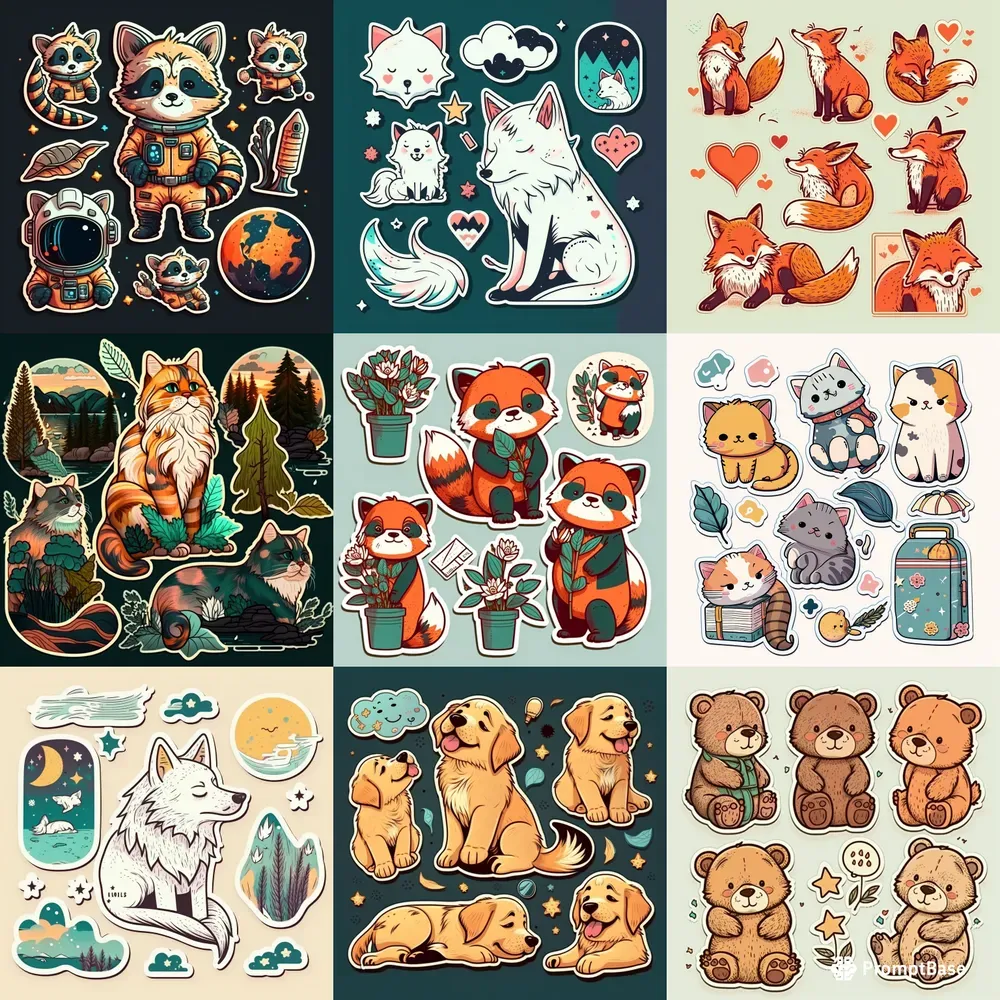 Cute Animal Sticker Packs Midjourney Prompt | PromptBase