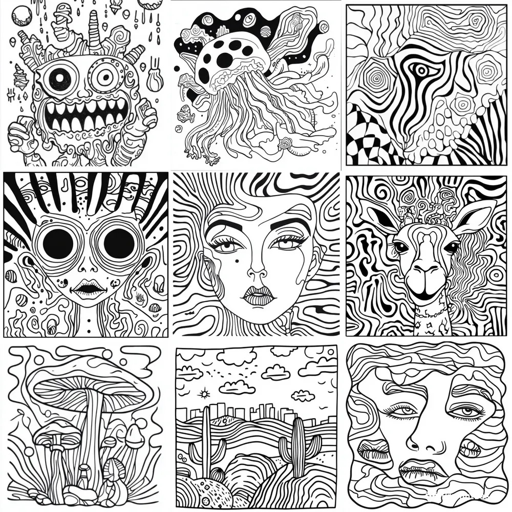 Psychedelic Groovy Coloring Book Pages Midjourney Prompt | PromptBase