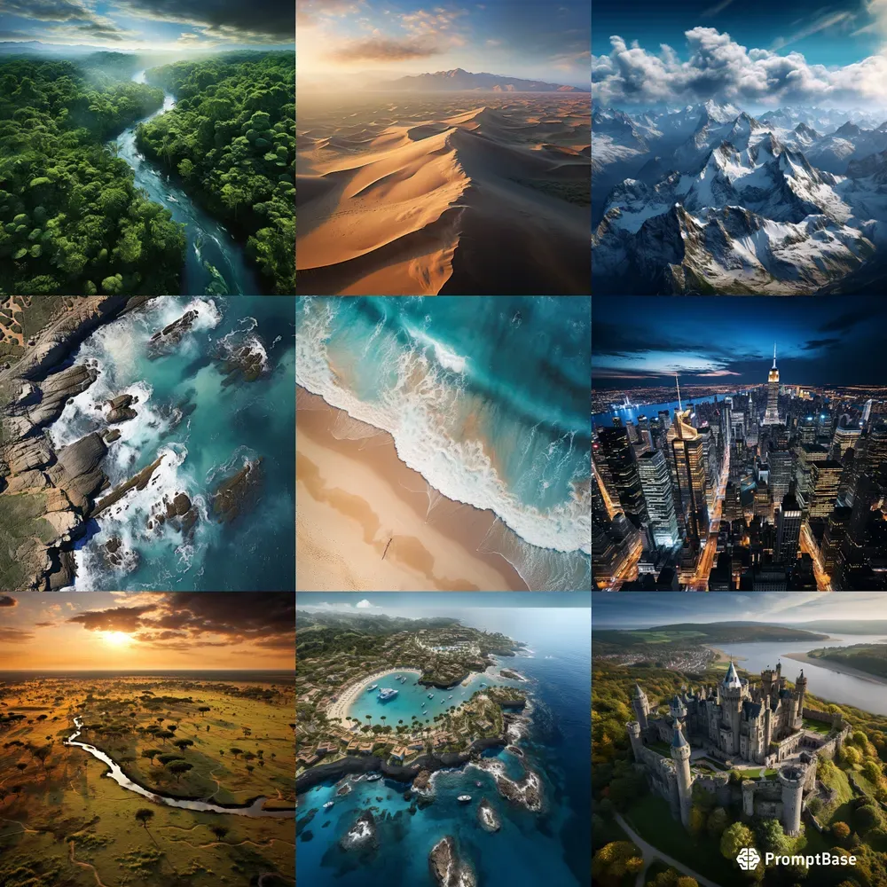 Epic Drone Shots Midjourney Prompt | PromptBase