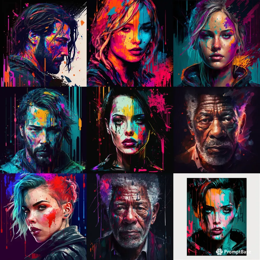 Celebrities Graffiti Melting Portraits Midjourney Prompt | PromptBase