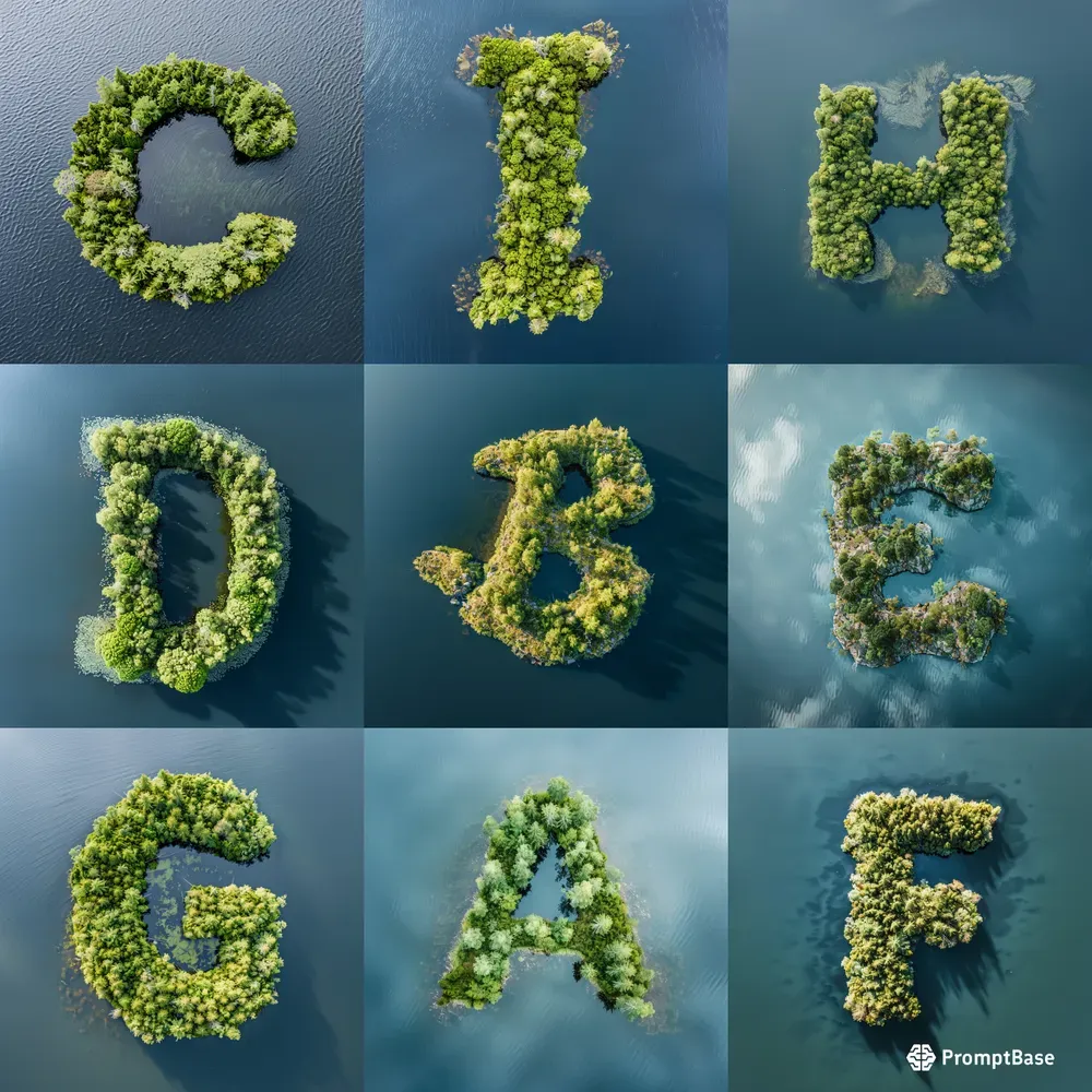 Isolated Letters Islands Midjourney Prompt | PromptBase