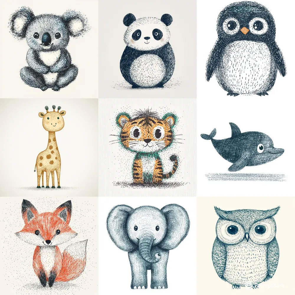 Cute Ball Point Pen Animal Drawings Midjourney Prompt | PromptBase