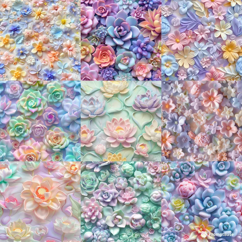 3D Pastel Botanical Clay Patterns Midjourney Prompt | PromptBase