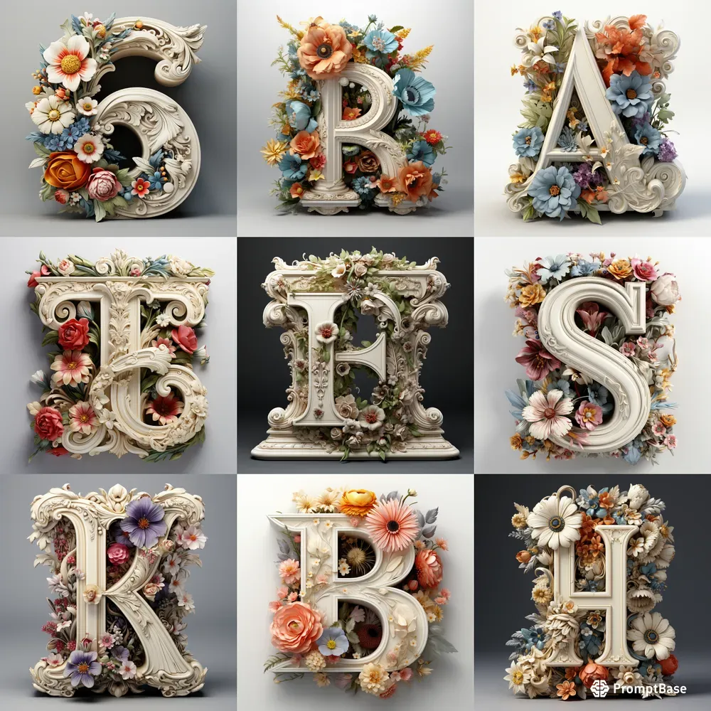 Floral 3D Letter Renders Midjourney Prompt | PromptBase