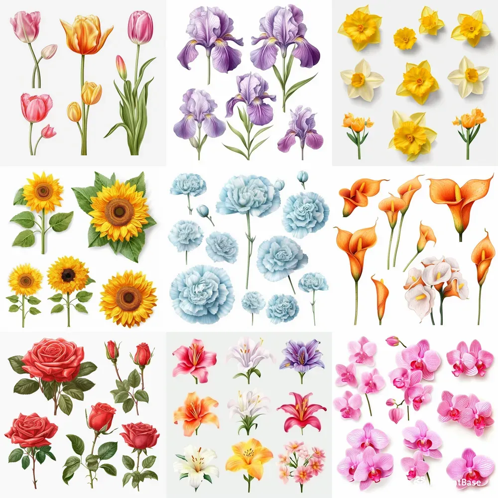 Detailed Variable Flower Set Collections Midjourney Prompt | PromptBase