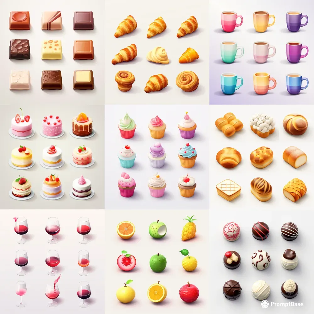 Niji Cute Style 3D Icon Sets Midjourney Prompt | PromptBase