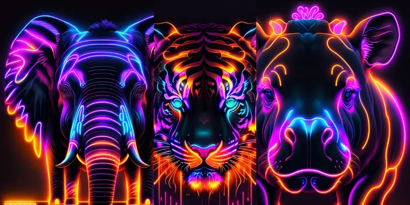 Neon Animal Heads In Vibrant Colors Stable Diffusion Prompt | PromptBase
