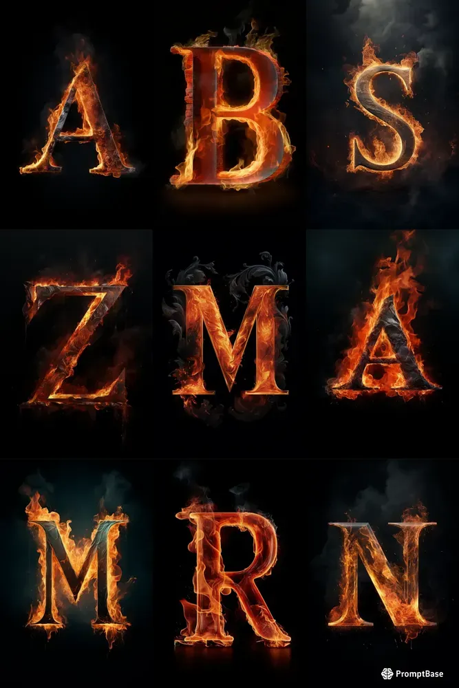 Any Letter In Fiery Hot Ember Showcase Midjourney Prompt | PromptBase