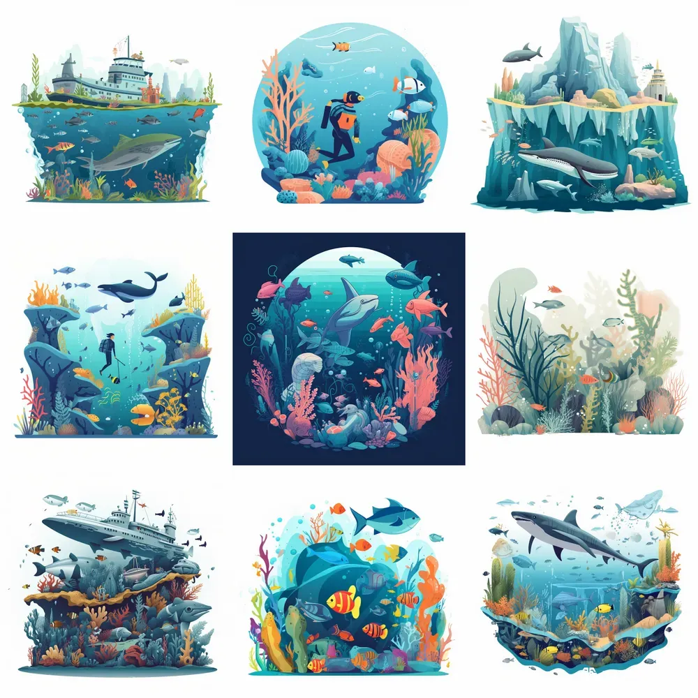 Underwater Marine Life Vectors Flats Midjourney Prompt | PromptBase
