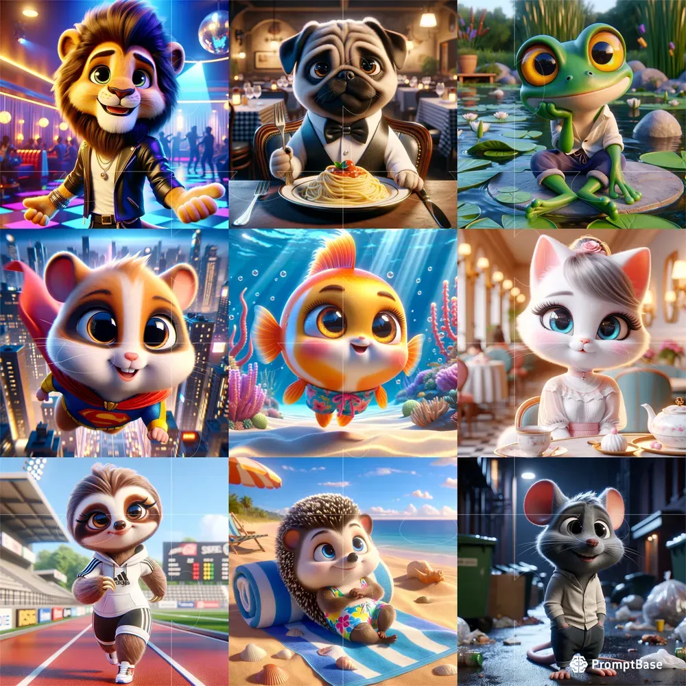 Cartoon Animals Disney Pixar Style DALL·E Prompt | PromptBase