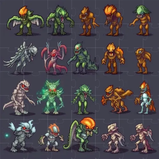 Pixel Art Monster Character Sheets Midjourney Prompt | PromptBase