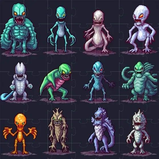 Pixel Art Monster Character Sheets Midjourney Prompt | PromptBase