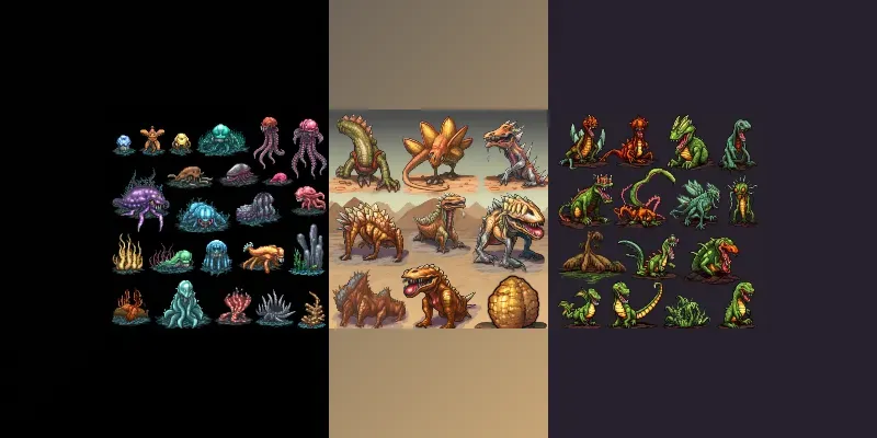 Pixel Art Monster Character Sheets Midjourney Prompt | PromptBase