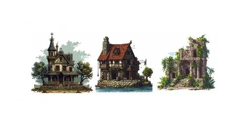 16bit Pixel Art Buildings Midjourney Prompt | PromptBase