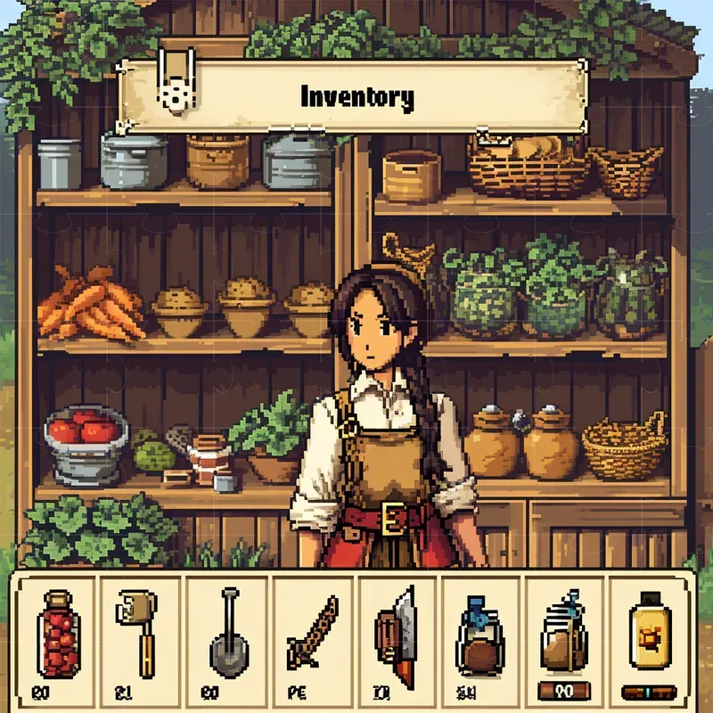 Pixel Art Game Inventory Tab Designs Midjourney Prompt | PromptBase