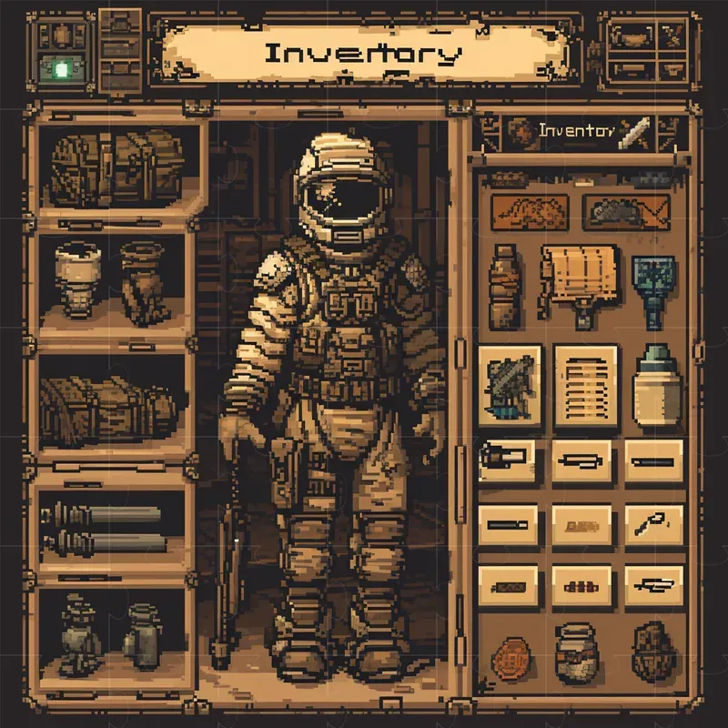 Pixel Art Game Inventory Tab Designs Midjourney Prompt | PromptBase
